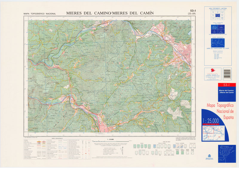 Mieres del Camino / Mieres del Camín. Mapa Topográfico Nacional 1:25 ...